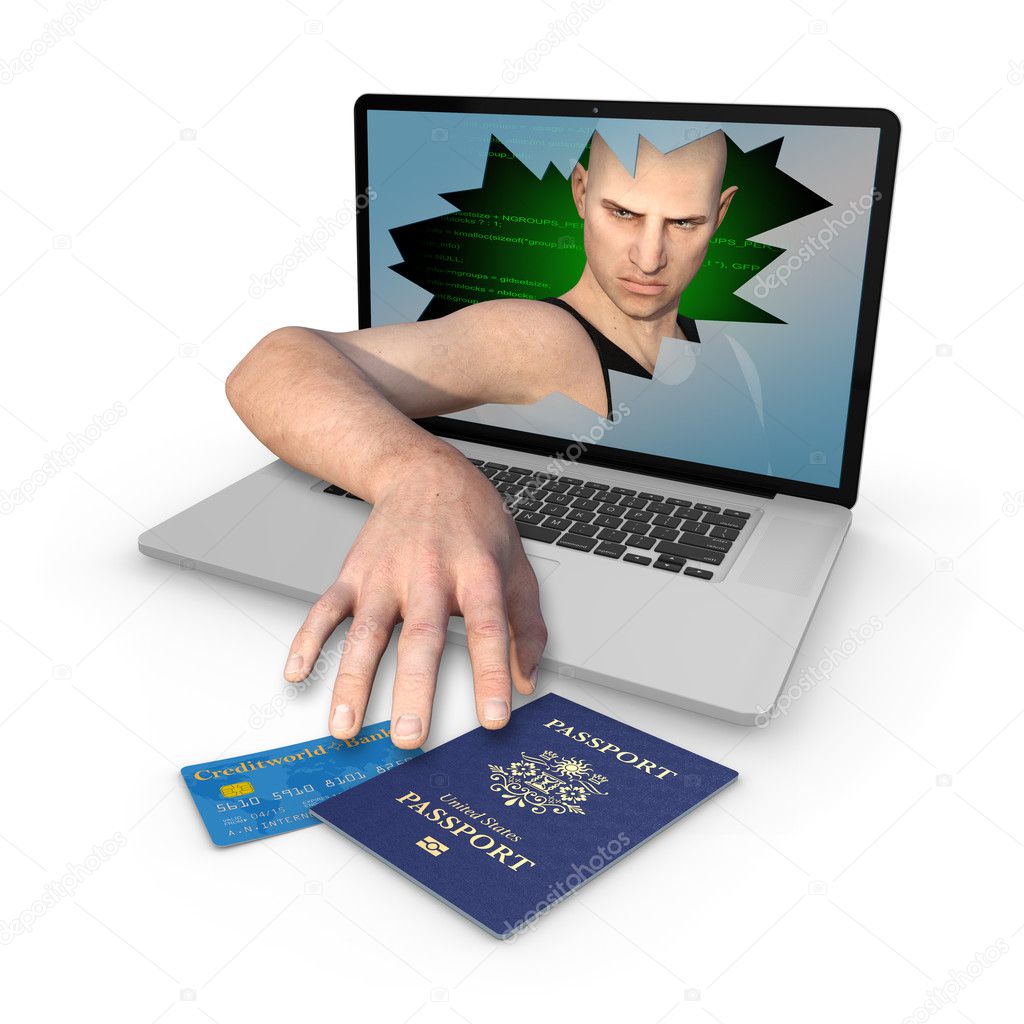 Computer Identity Theft of US Passport and Credit Card — Stock Photo ...