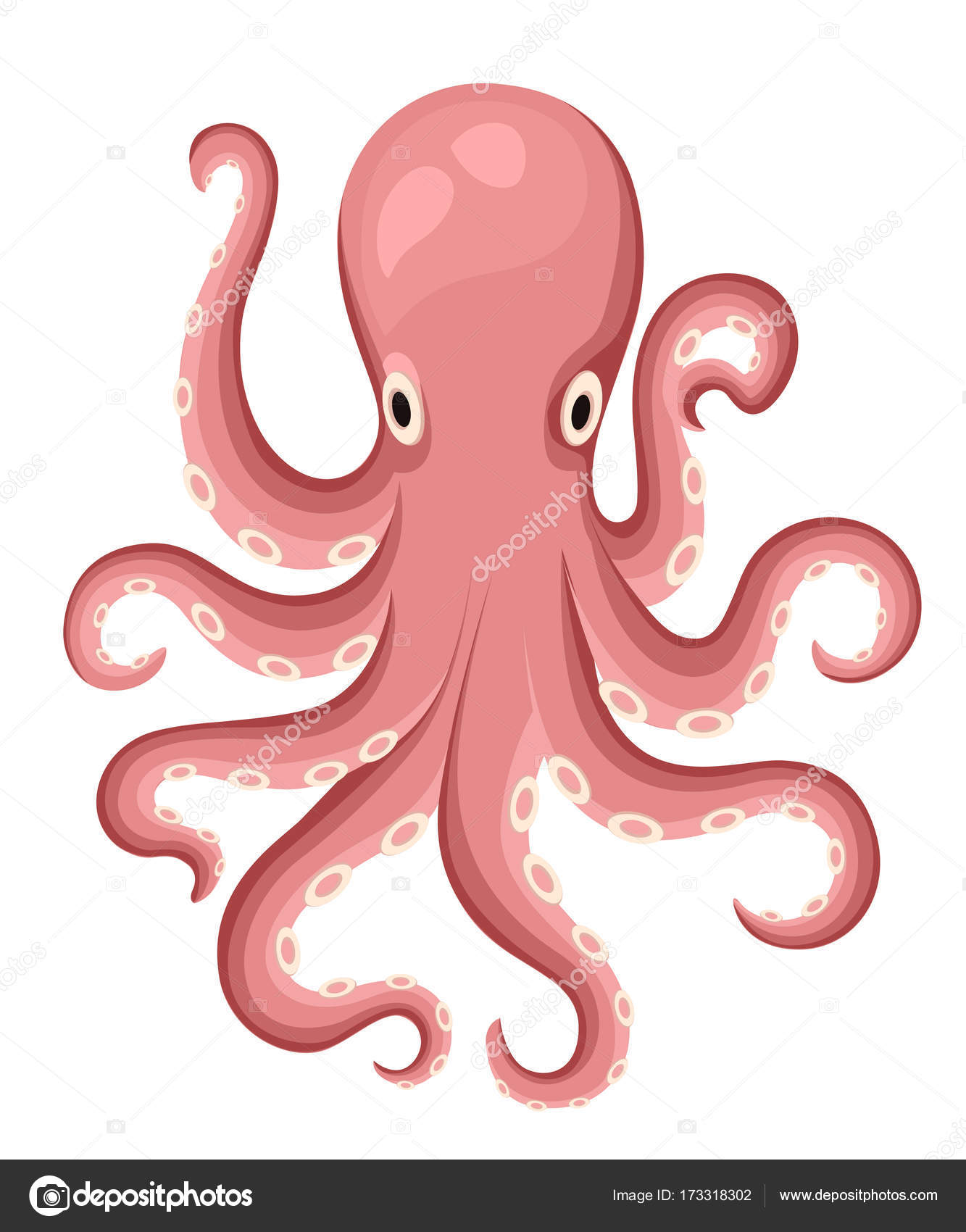 Red Octopus Cartoon Character Cute Octopus Flat Vector Isolated White ...