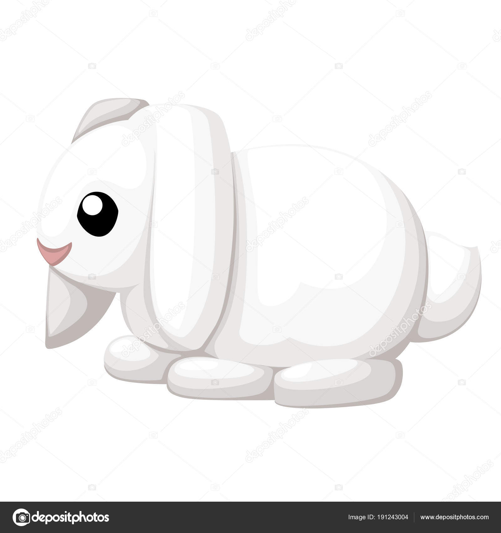 Cute bunny. Cartoon style design. White rabbit sits on four paws ...