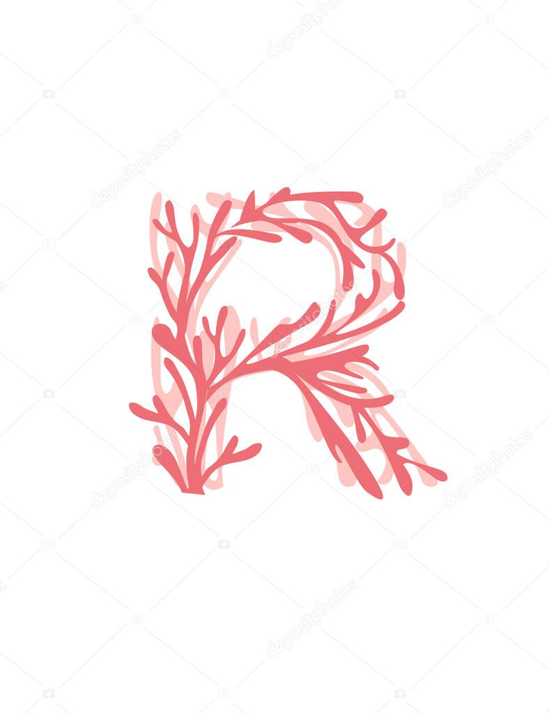Letra R algas marinas de color rosa submarino planta coral marino ...