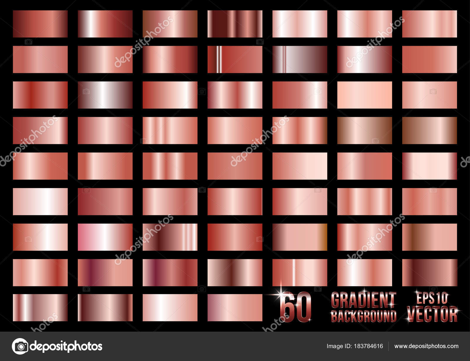 Set of 60 colored metal gradients, swatches collection. Different ...