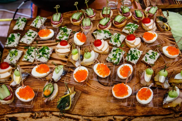 Traditional Russian cold snacks - sandwiches and pickles. - Stock Image ...