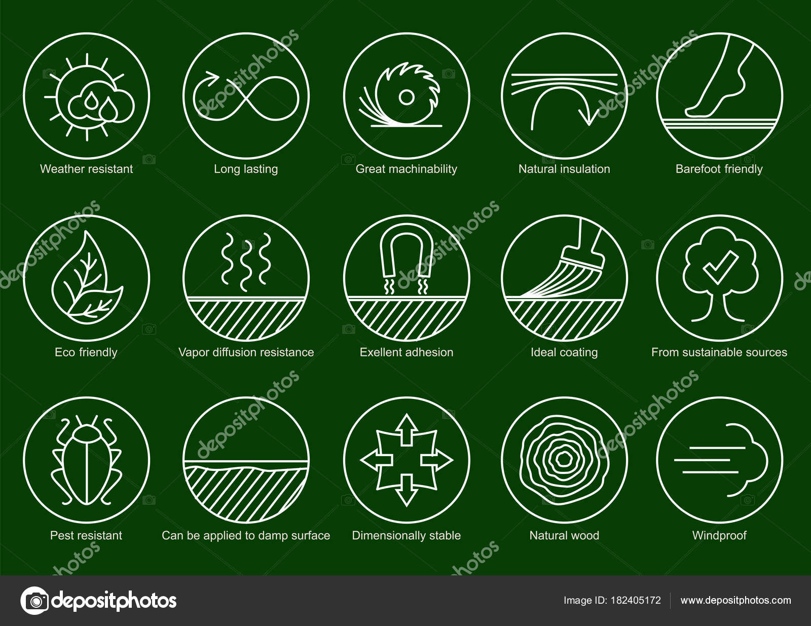 Wood properties icons. Vector thine line icon set. Circles. — Stock ...