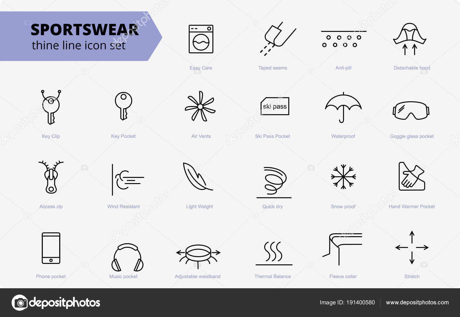 Fabric and clothes feature line icons. Linear wear labels. Elements ...