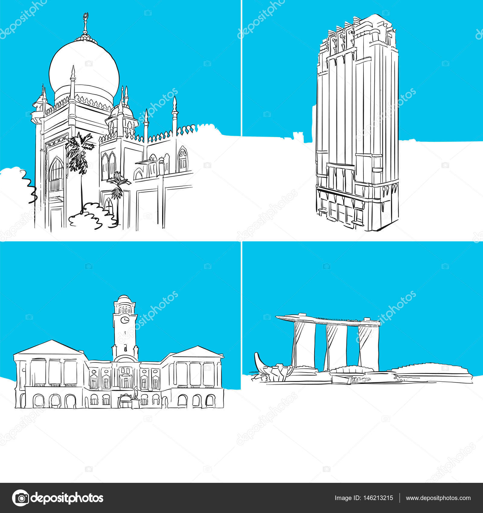 Singapore Famous Buildings Vector Sketches Stock Vector Image by ©mail ...