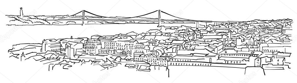Lisbon, Portugal, Panorama Sketch — Stock Vector © mail.hebstreit.com ...