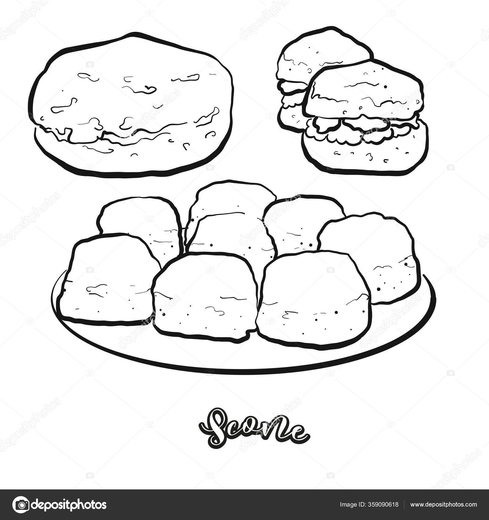 Scone Food Sketch Separated White Vector Drawing Quick Bread Usually ...