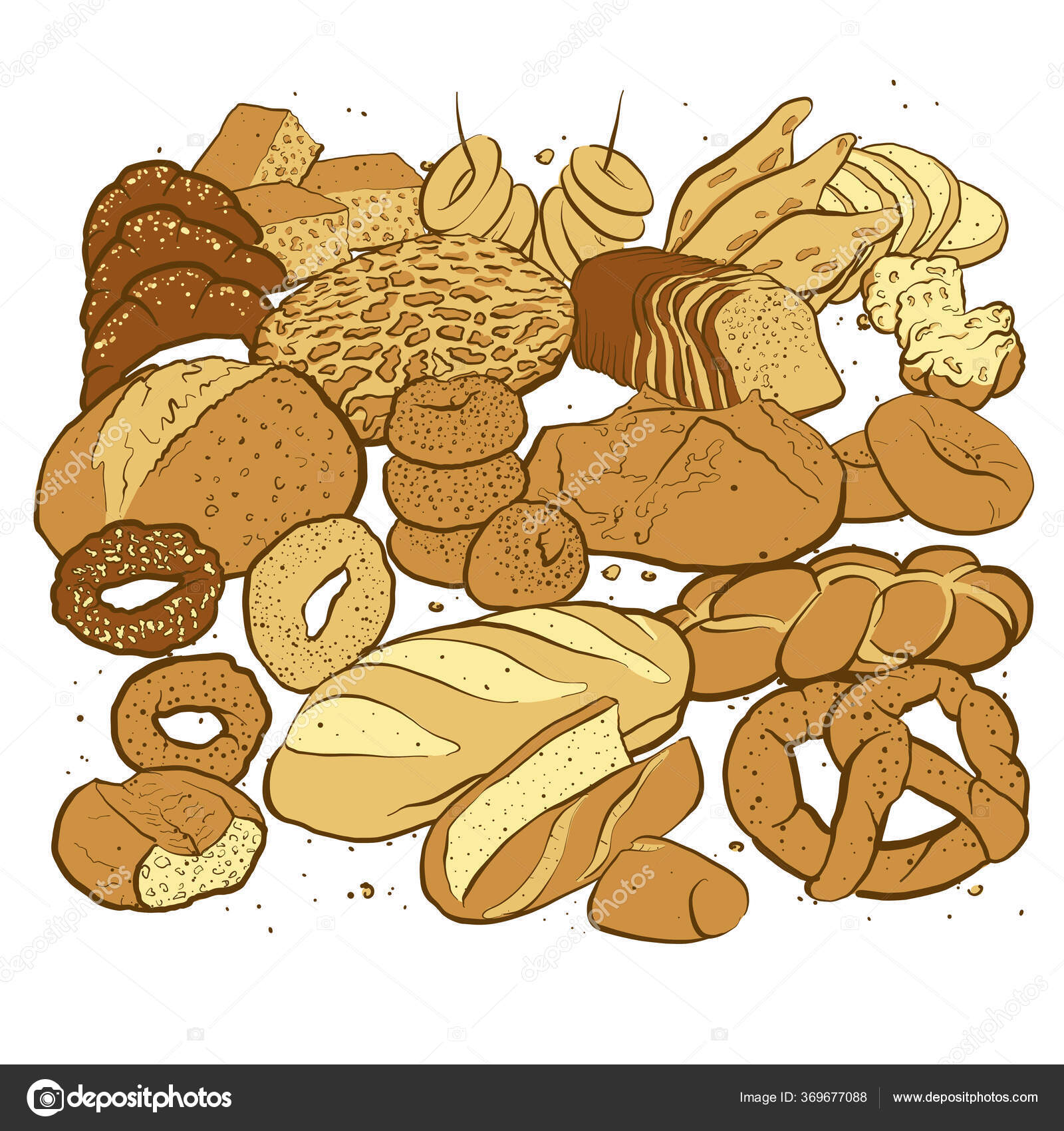 Tangan Digambar Sketsa Roti Format Persegi Diatur Sketsa Vektor ...