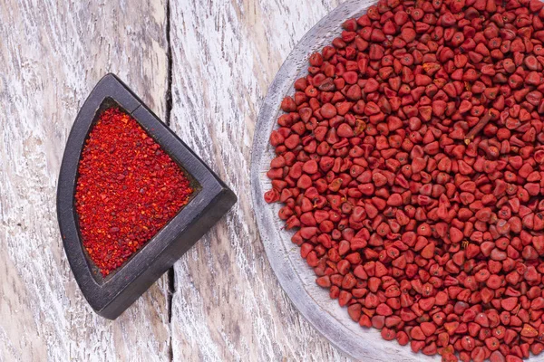 Seeds of achiote, originating from central america and parts of south ...