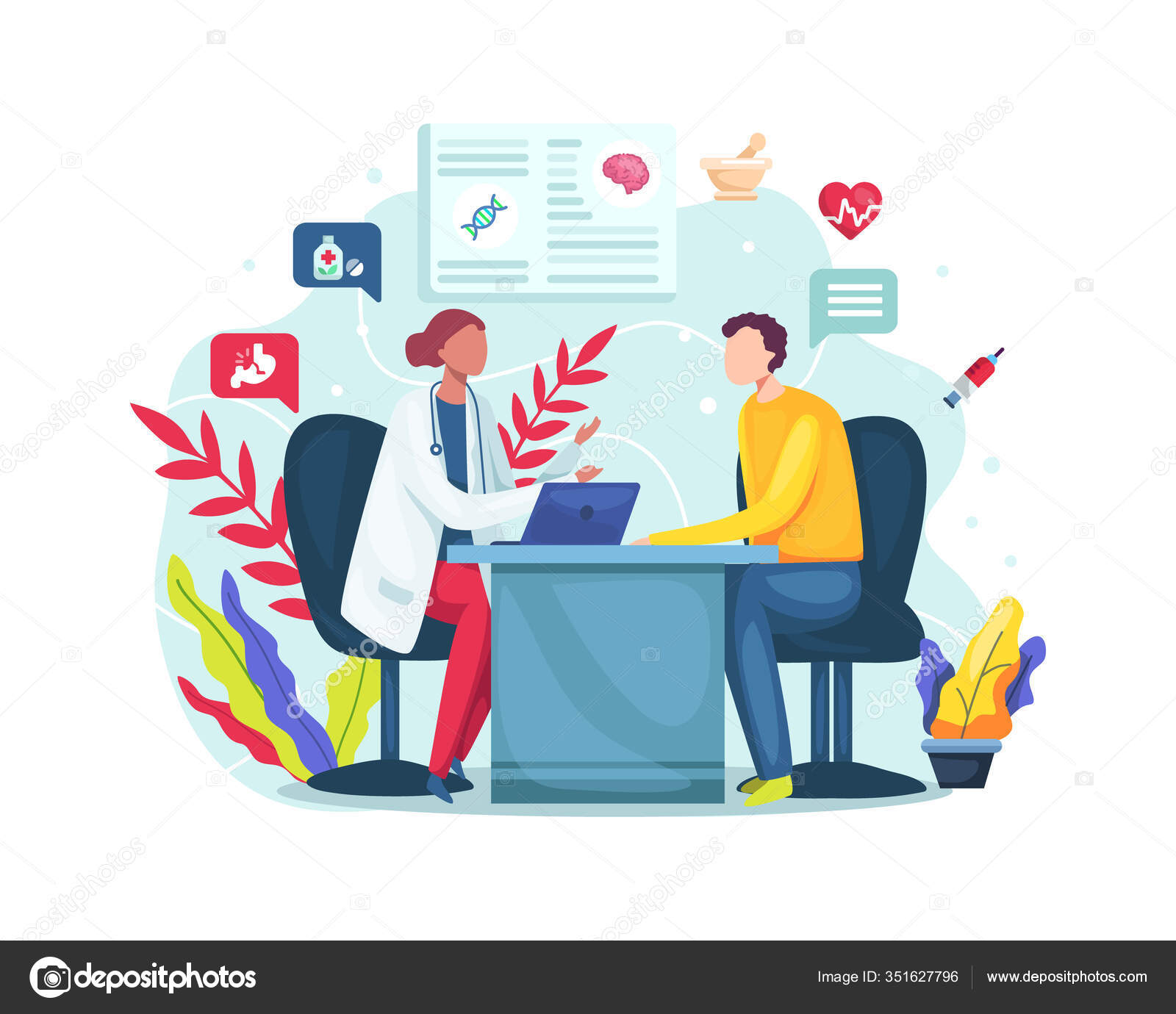 Vector Illustration Female Doctor Talking Patient Hospital Office ...
