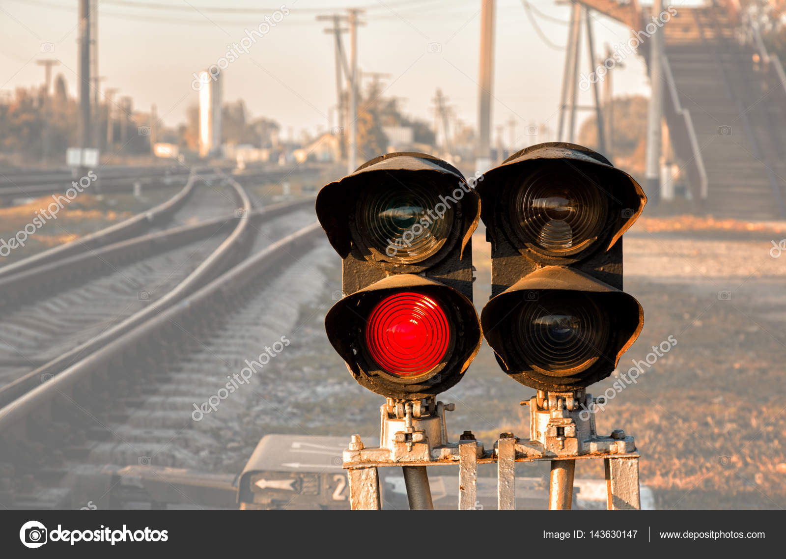 Traffic light shows red signal on railway Stock Photo by ©igor.kardasov ...