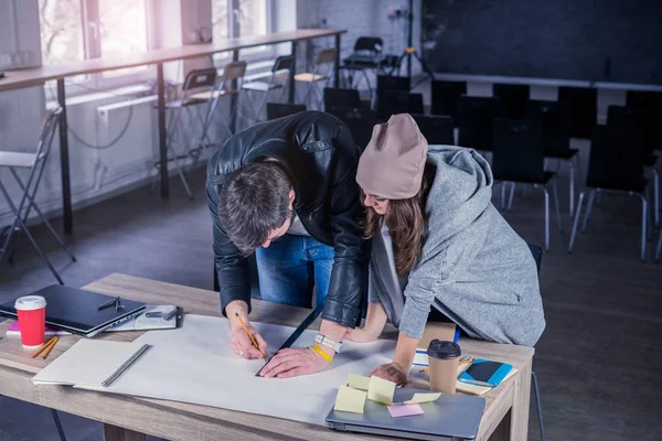 architects people drawing construction project on desk. - Stock Image ...