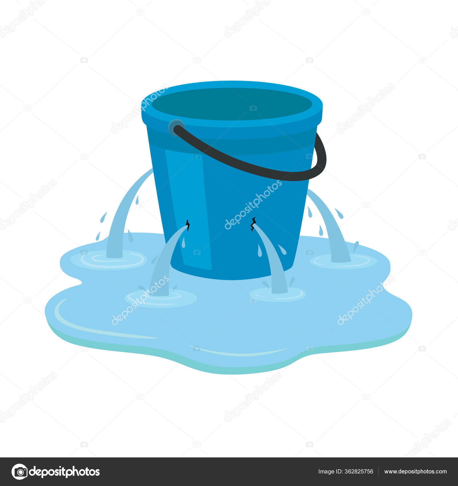 Leaking bucket. Vector illustration isolated on white background. Stock ...