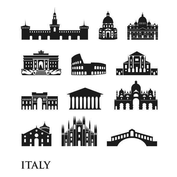 Symbols of rome italy | Set of Italy symbols, landmarks in black and ...