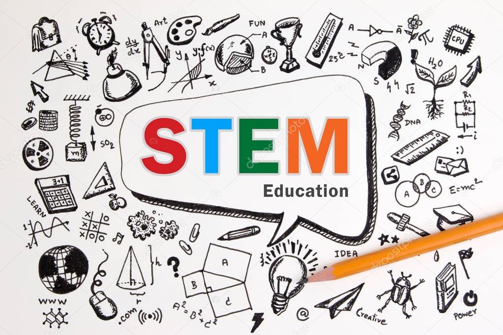 Doodle of STEM education background. STEM - science, technology ...