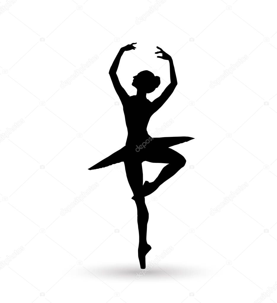 Ballerina. Dance girl silhouette isolated on white background. Ballerina. Ballet banner. Vector ...