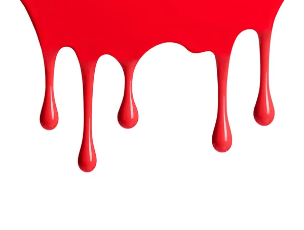 Red paint dripping isolated over white background — Stock Photo ...