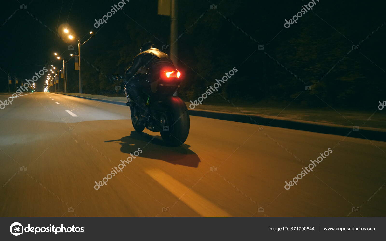 Man Riding Fast Modern Sport Motorbike Nighty City Street Motorcyclist ...