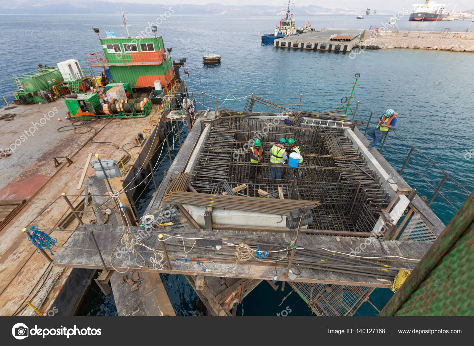 Aqaba, Jordan, 10/10/2015, Metal and concrete Jetty foundation ...