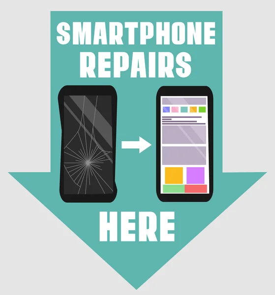 Smartphone repairs flat design sign. Vector illustration of broken and ...