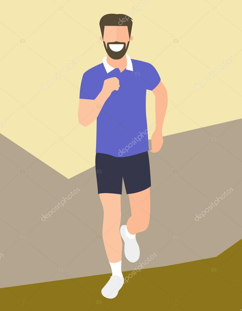 Flat design running man. Boy run, front view. Vector illustration for ...