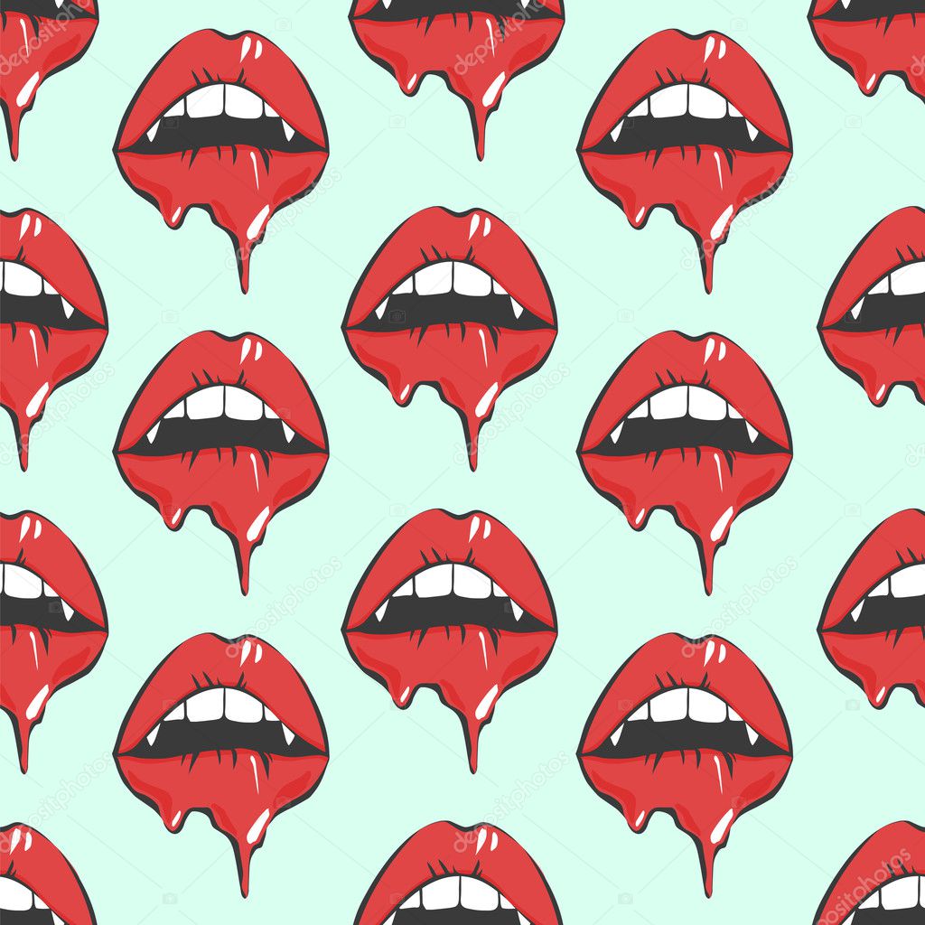 Sexy Vampires Lips Seamless Pattern Melting Lips Vector Illustration