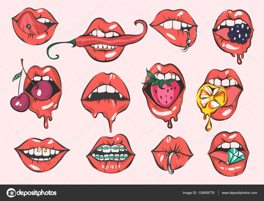 Pop Art Sexy Lips Vector Set Stock Illustration By ©zatrar121212 Gmail