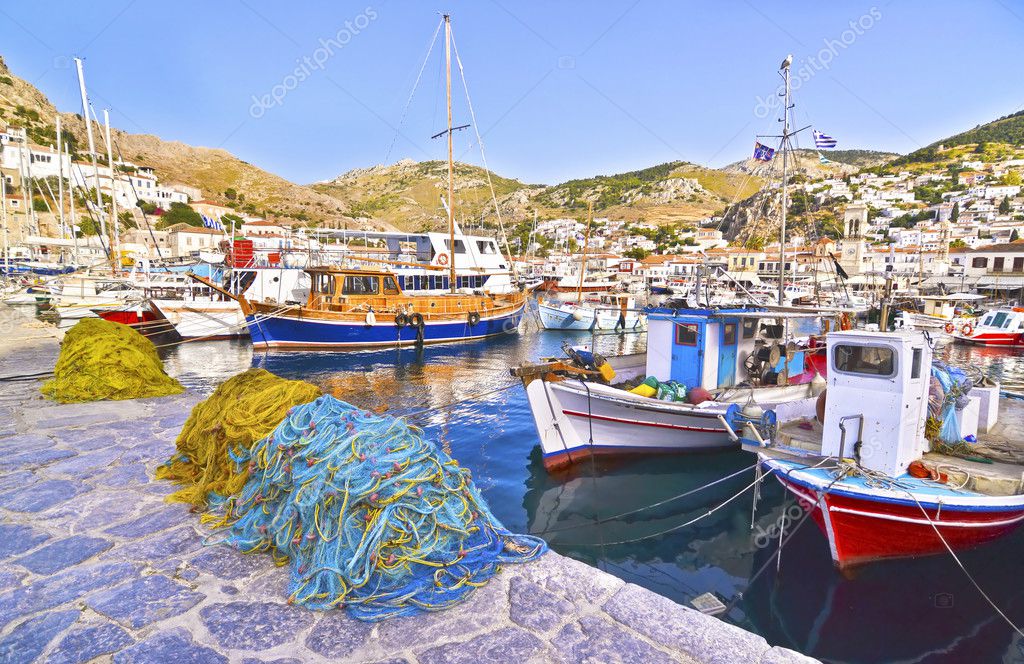 Port at Hydra island Greece — Stock Photo © photo_stella #125612026