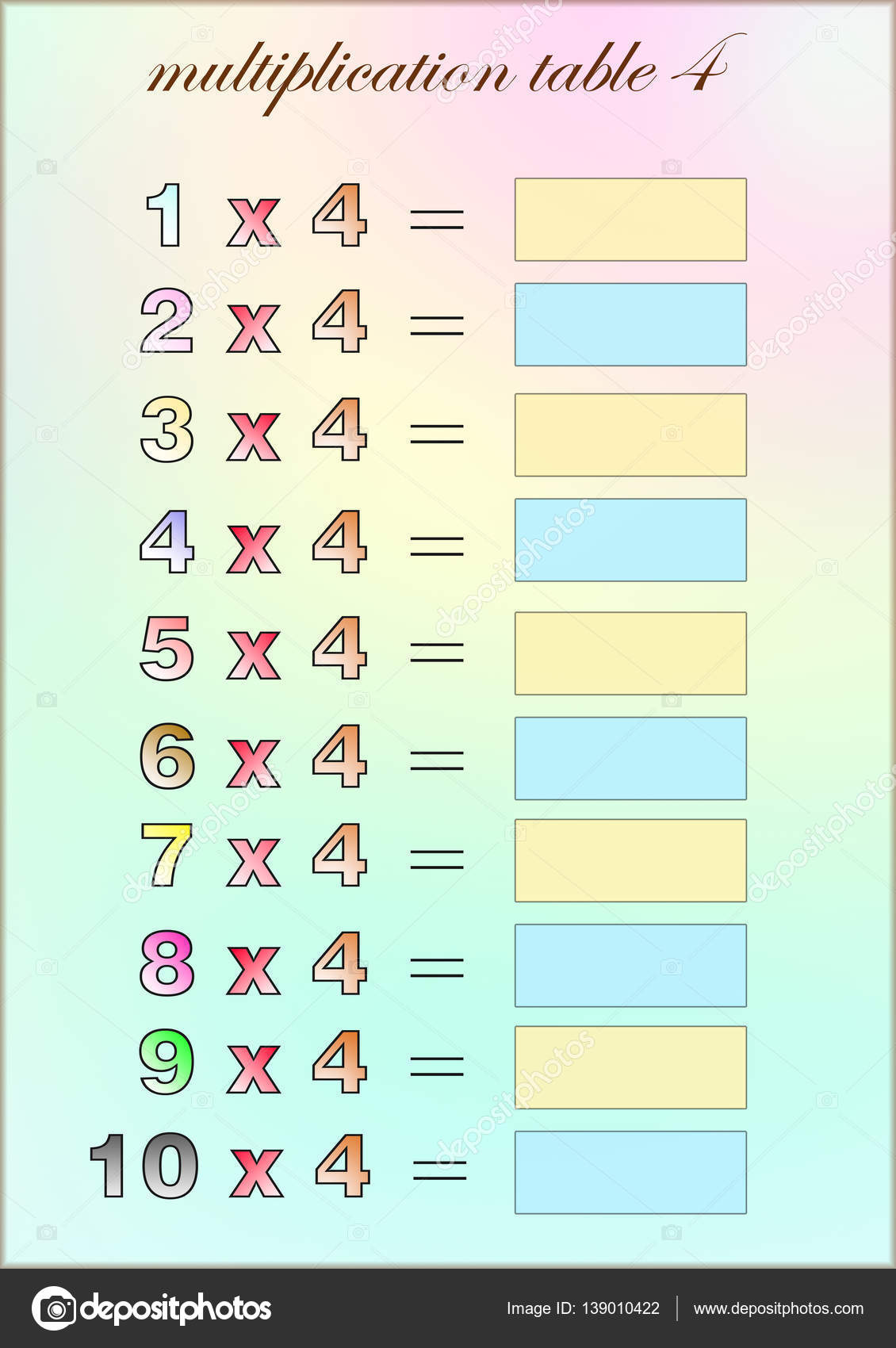 Multiplication table of four with empty space to write — Stock Photo ...
