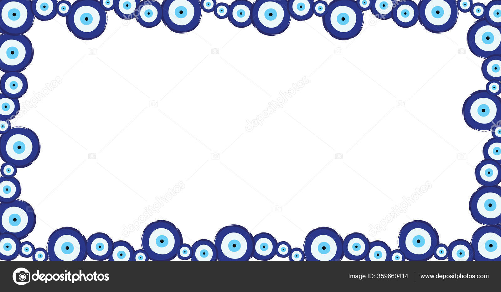Horizontal Banner Blue Evil Eyes Vector White Background — Stock Vector ...