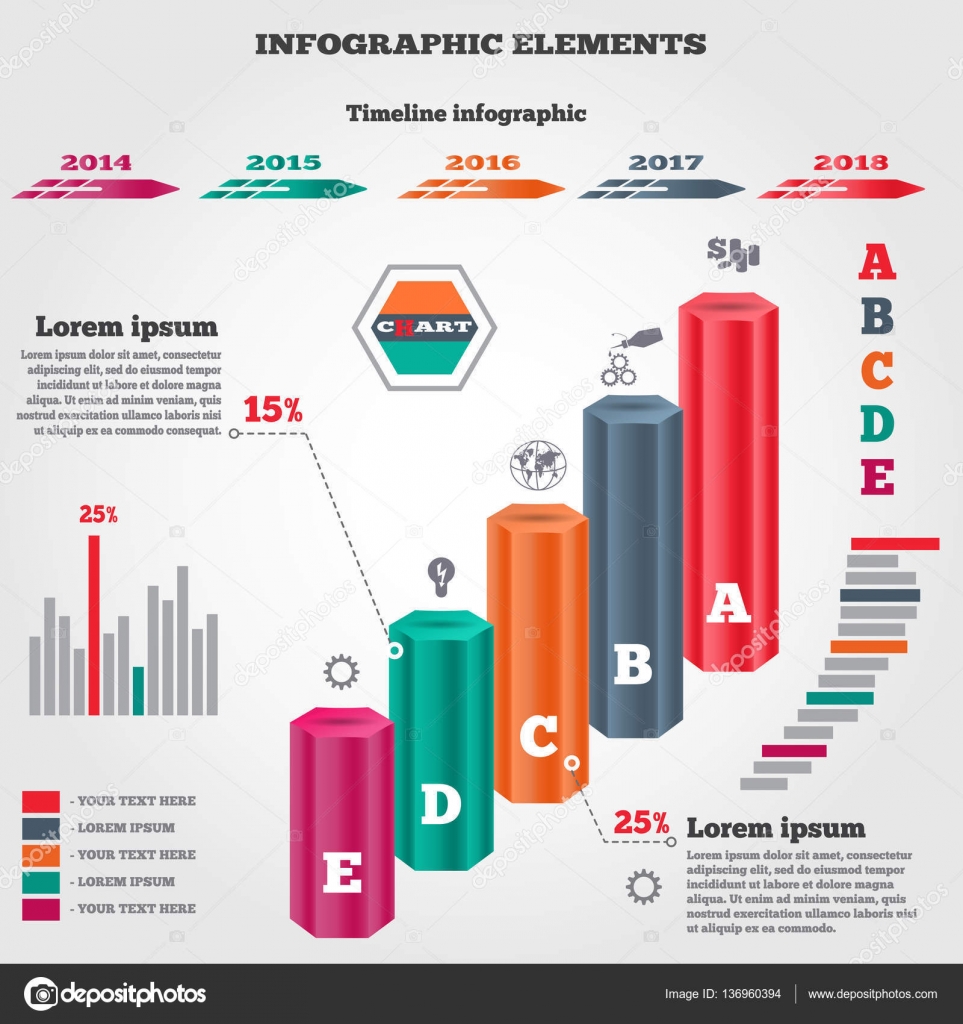 Infographics elements. Three dimensional columns. Chart of data with ...