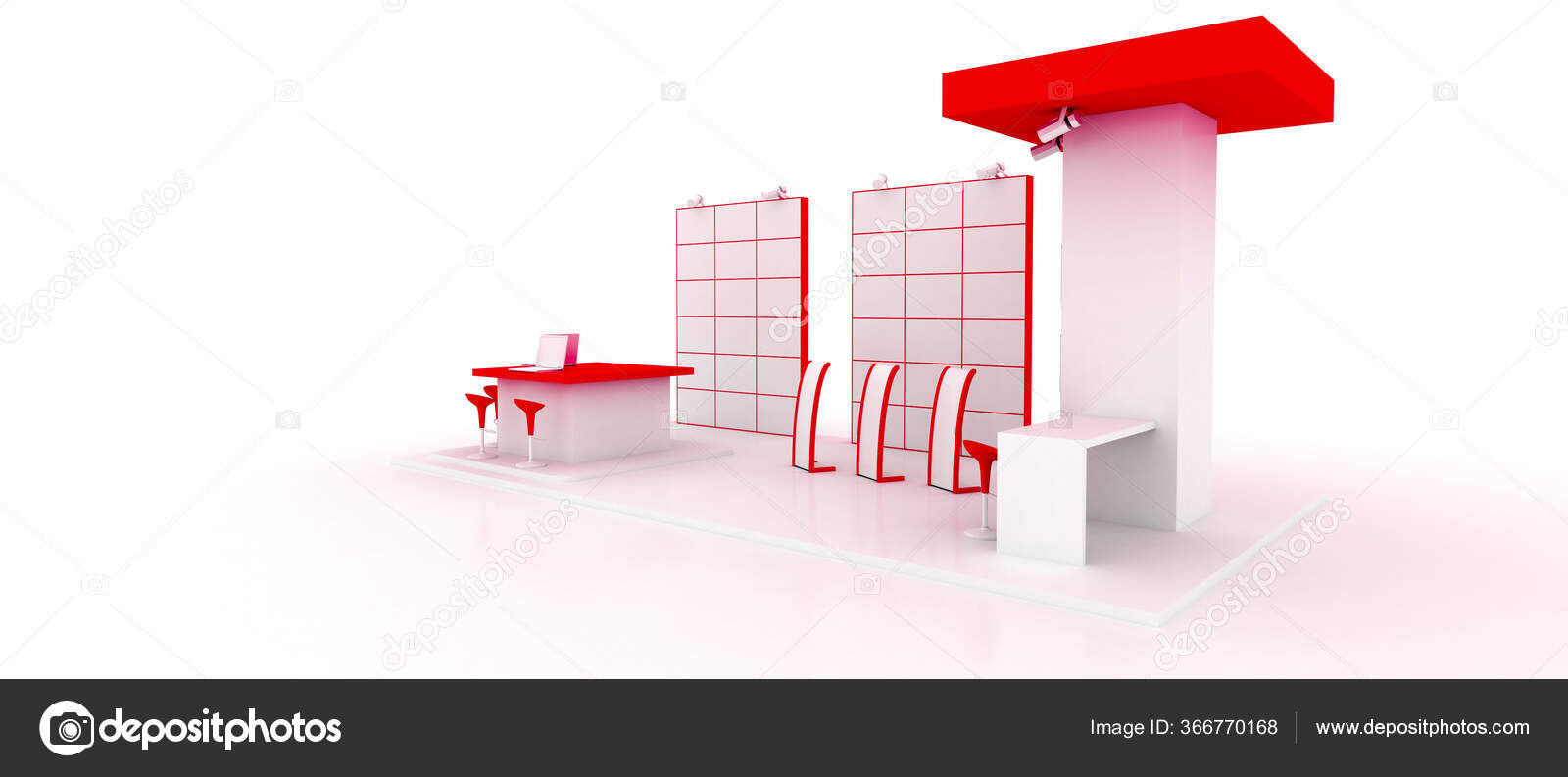 Corporate Red Booth Isolated White Copy Space Original Rendering ...