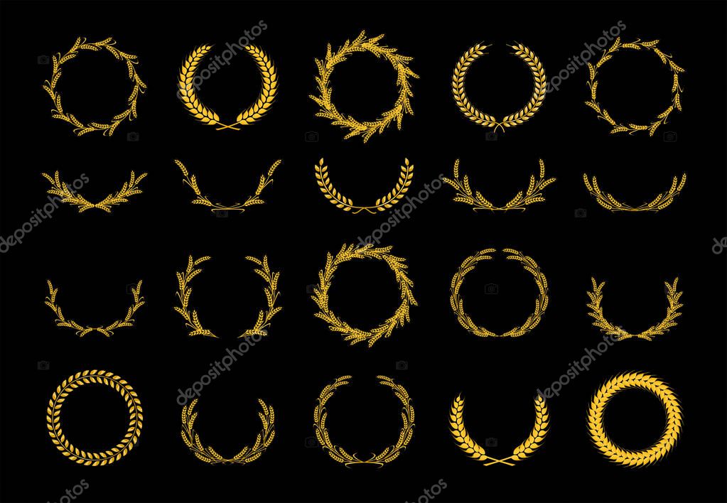 Coronas de oro de trigo espigas. Elemento de dise o para la decoraci n de premios, escudo de ...