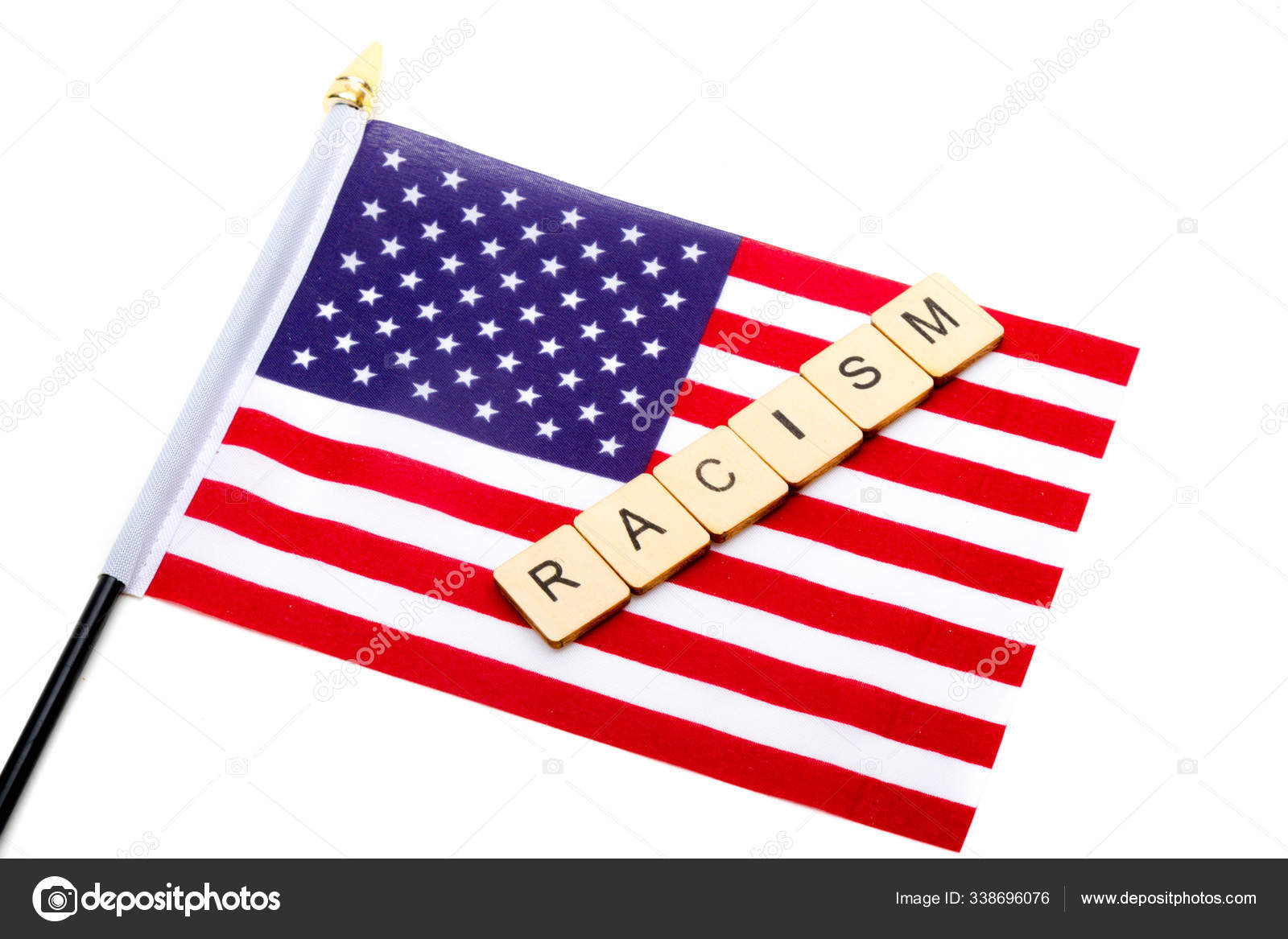 Flag United States Isolated White Background Sign Reading Racism Stock ...