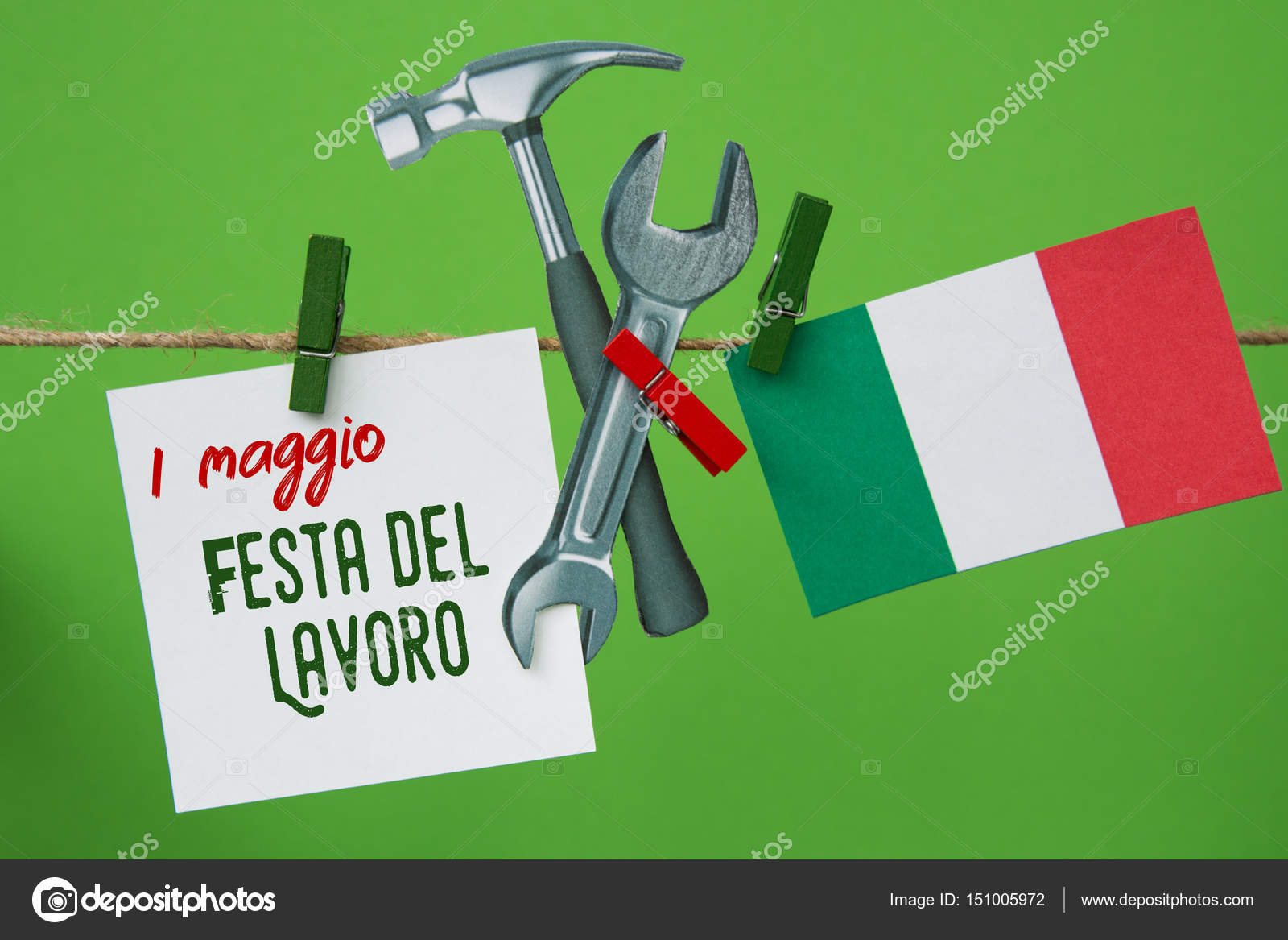 1 May Workers Day (labor day) text in italian. italy flag, Hammer and ...