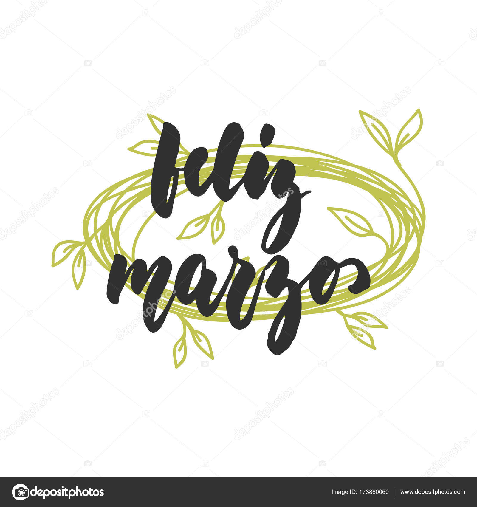 Feliz marzo - happy March in spanish, hand drawn latin spring month ...