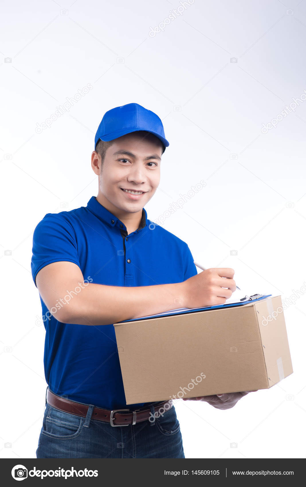 Postman with parcel box — Stock Photo © makidotvn #145609105
