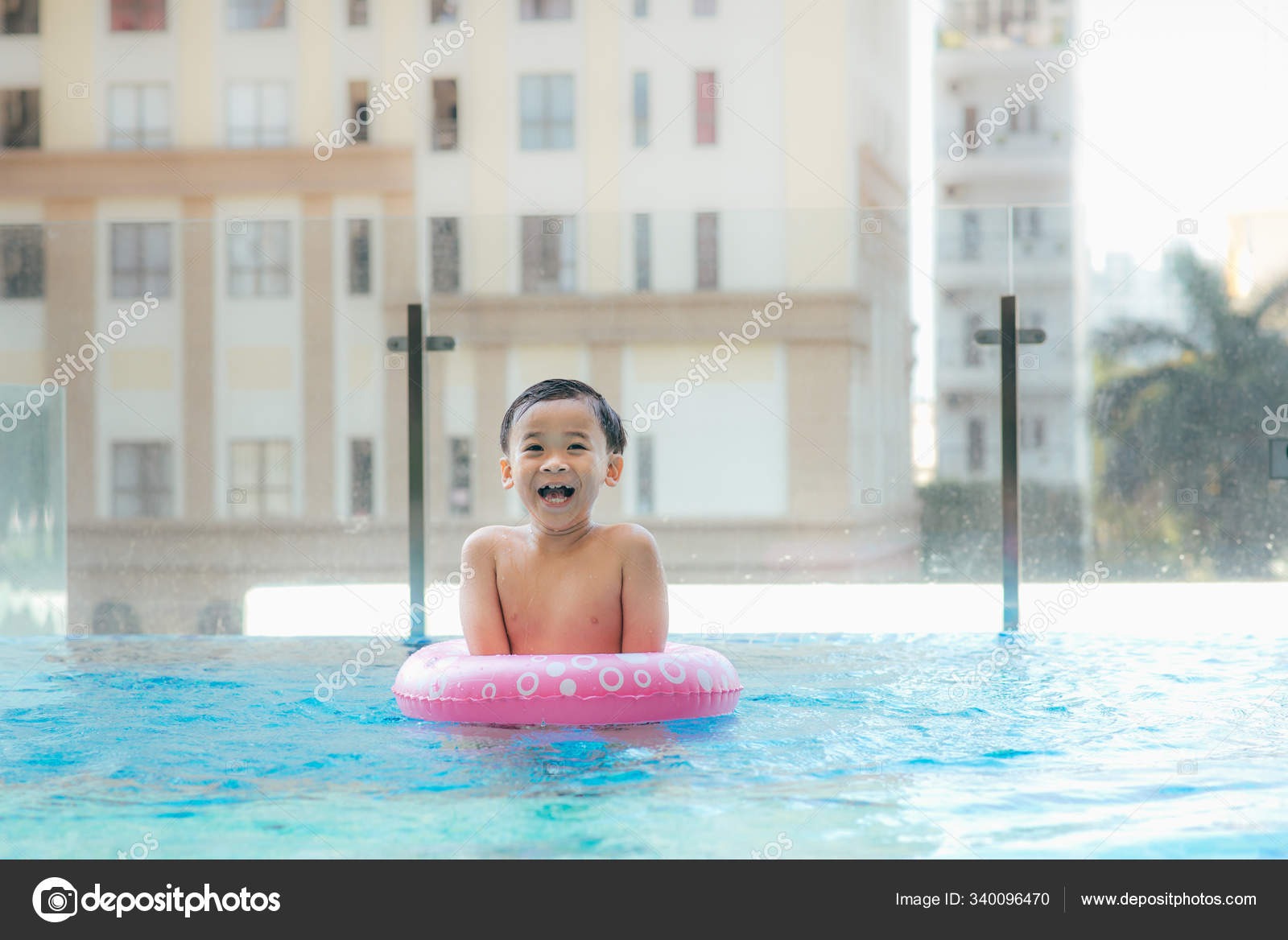 Cute Kid Swimming Pool Clear Water Stock Photo by ©makidotvn 340096470