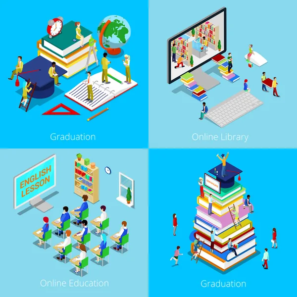 Isometric Educational Concept. Online Education, College Town ...