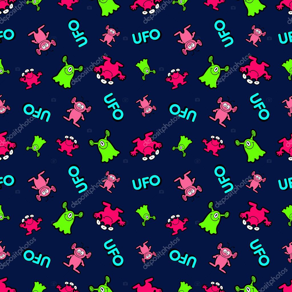 Funny Aliens and UFO Seamless Pattern. Vector background Stock Vector ...
