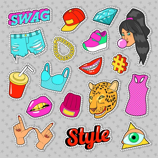 Swag Fashion Elements with Hands, Lips and Clothes for Stickers, Badges ...