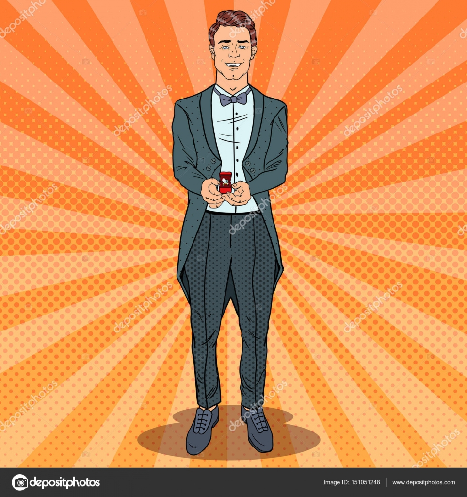 Pop Art Handsome Man With Wedding Ring Marriage Proposal Vector Retro