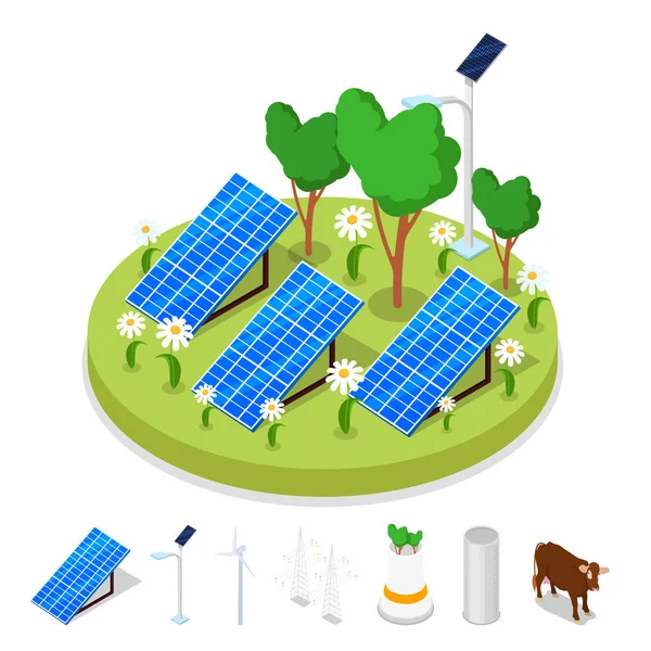 Isometric Solar Panel cell System with Hybrid Inverter, Controller ...