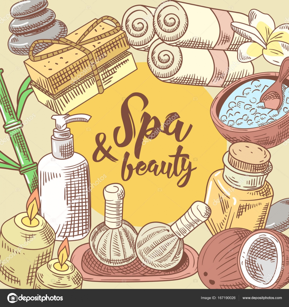 Spa Salon Wellness Beauty Hand Drawn Design. Aromatherapy Health ...