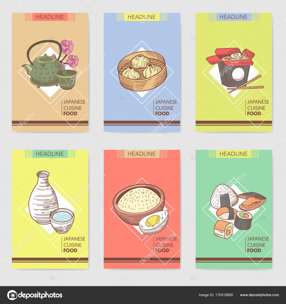 Japanese Food Hand Drawn Brochures Template. Japan Traditional Cuisine ...