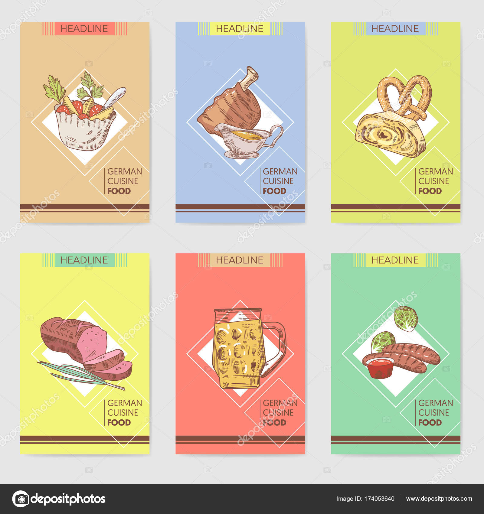 German Traditional Food Hand Drawn Brochure Templates. Germany Cuisine ...