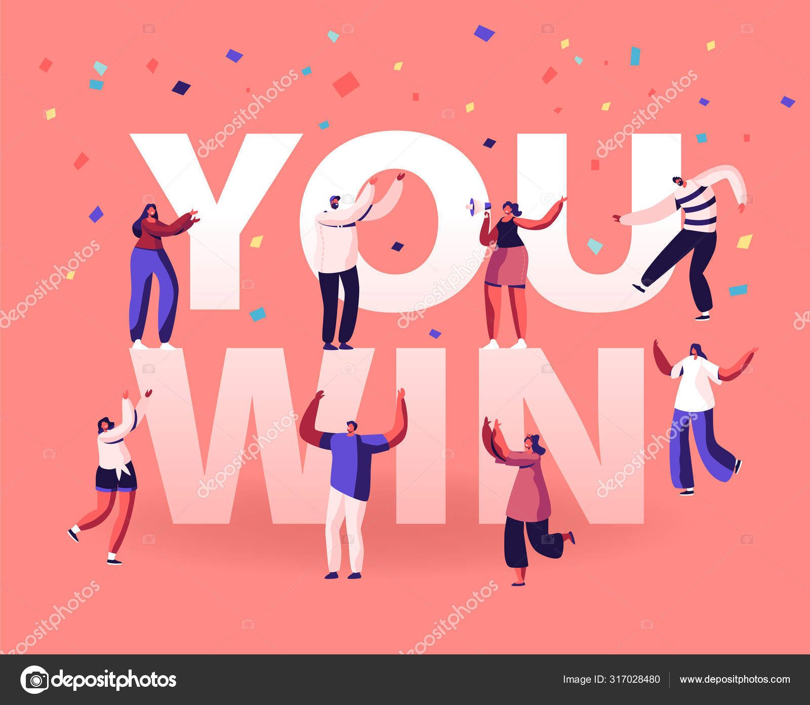 You Win Concept. Cheerful People Laughing Dancing and Celebrating with ...
