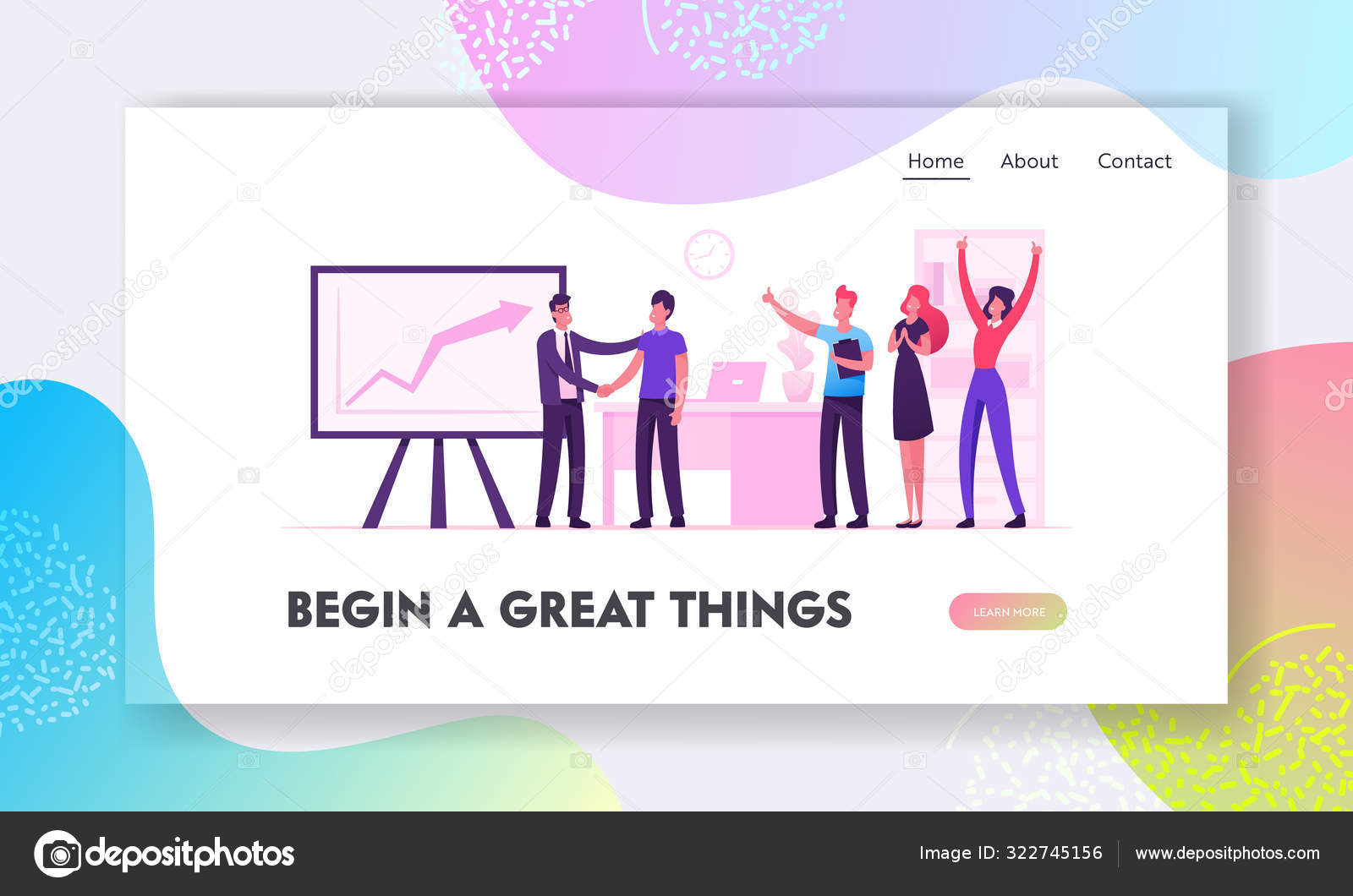 Happy Employees in Workplace Celebrating Business Success Website ...