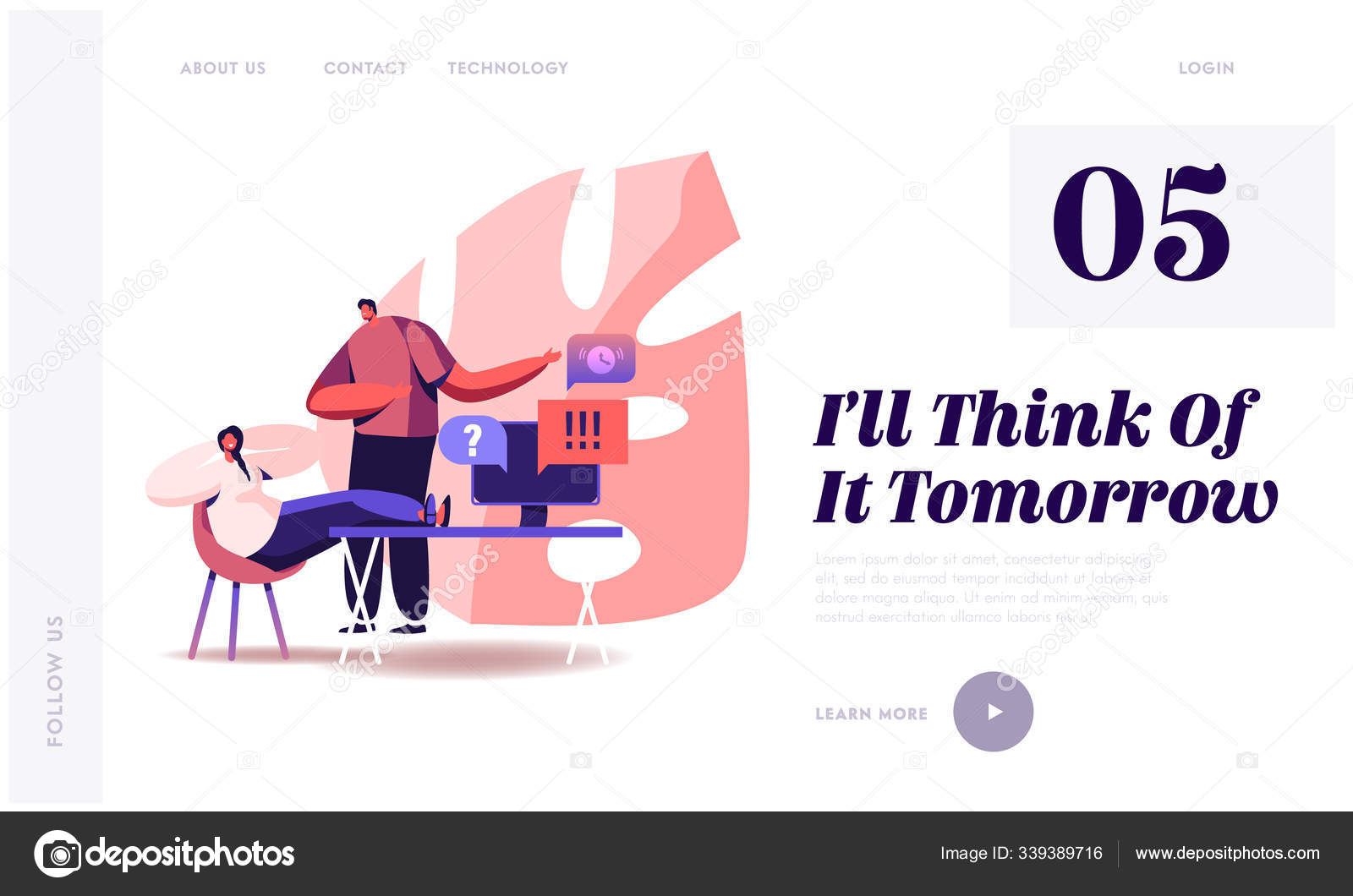 Página Web de Procrastination Landing Page. Jefe gritando en ...