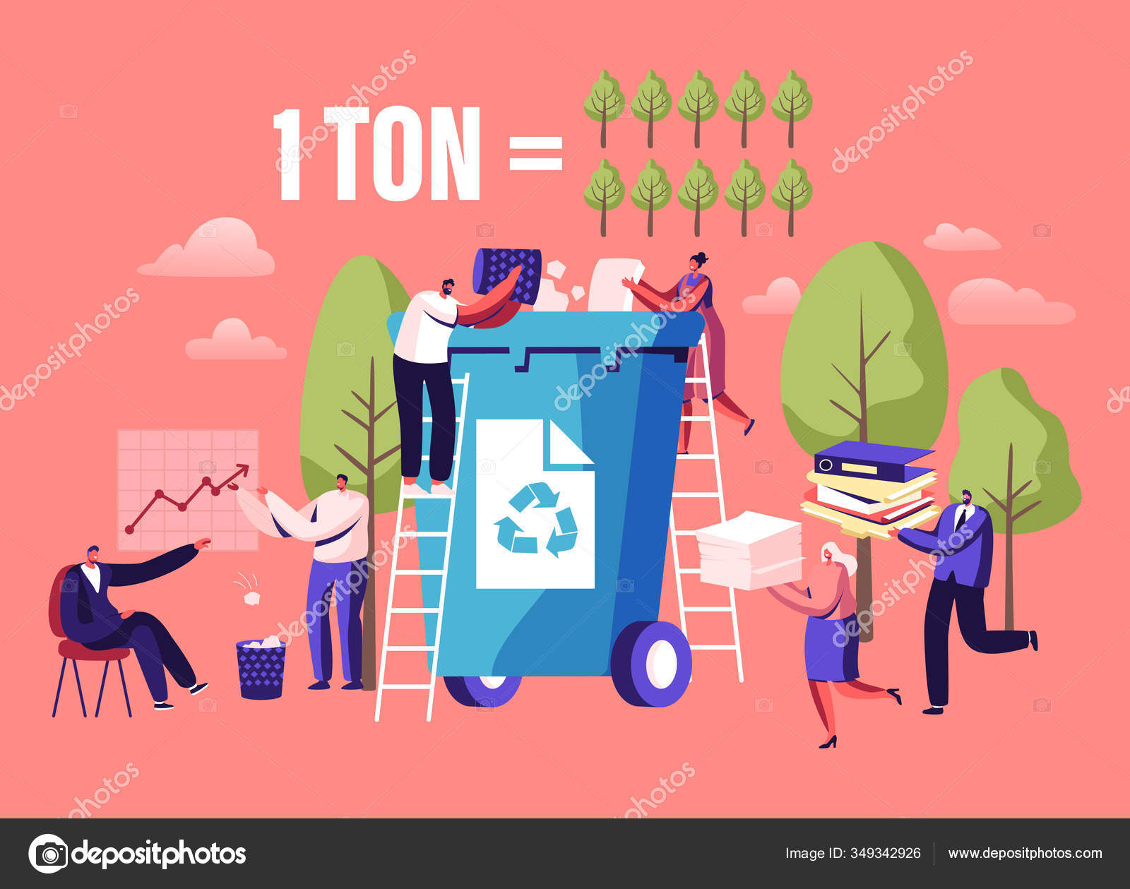 Less Paper Using, Stop Deforestation and Trees Cutting Concept. Tiny ...